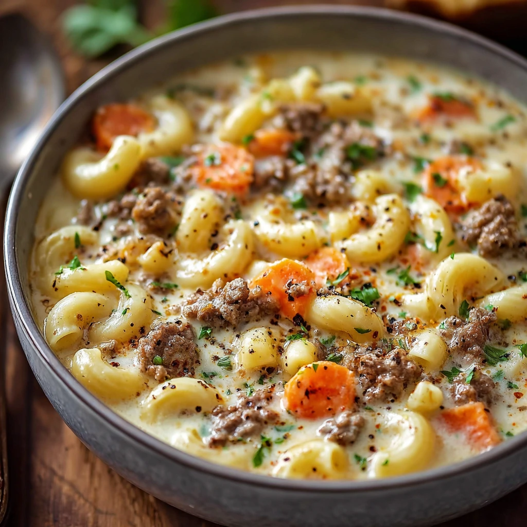 One Pot Macaroni Cheeseburger Soup Recipe - The Tasty Fork
