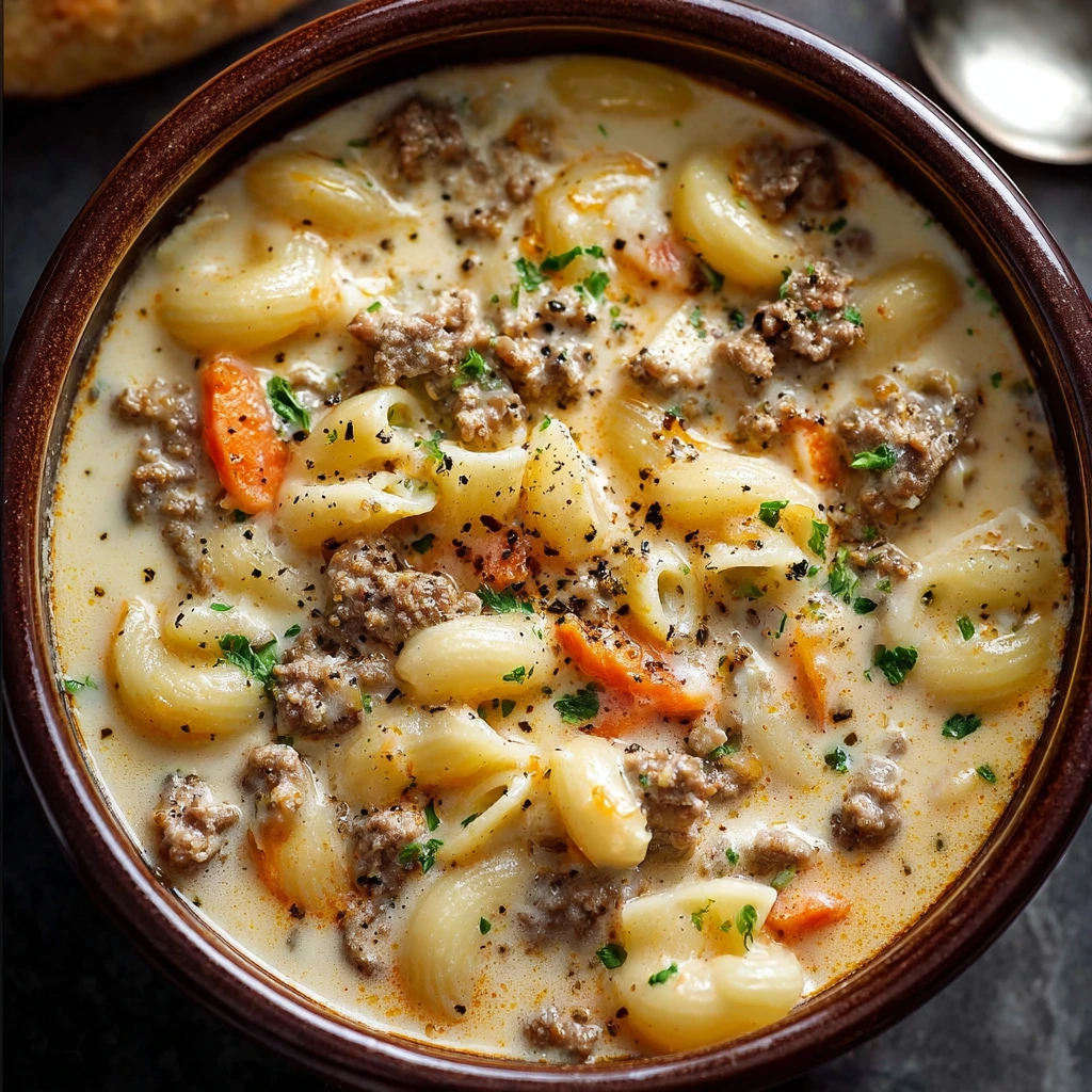 One Pot Macaroni Cheeseburger Soup Recipe - The Tasty Fork