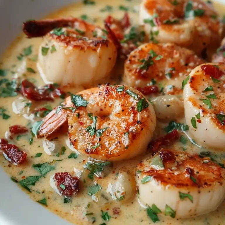 Scallops And Shrimp With Creamy Sun Dried Tomato Sauce One Pan Skillet