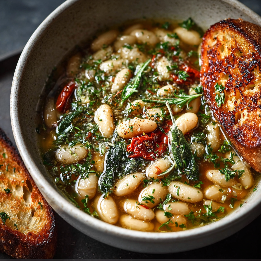 Smoky White Bean Soup with Roasted Garlic and Herbs cozy vegetarian comfort - The Tasty Fork