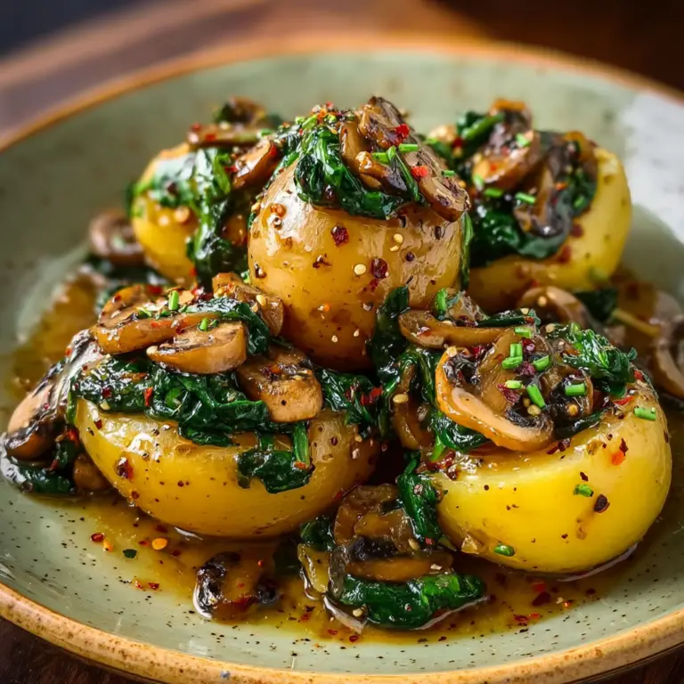 Potatoes with Mushroom Spinach An Easy Garlic Potato Skillet Recipe ...