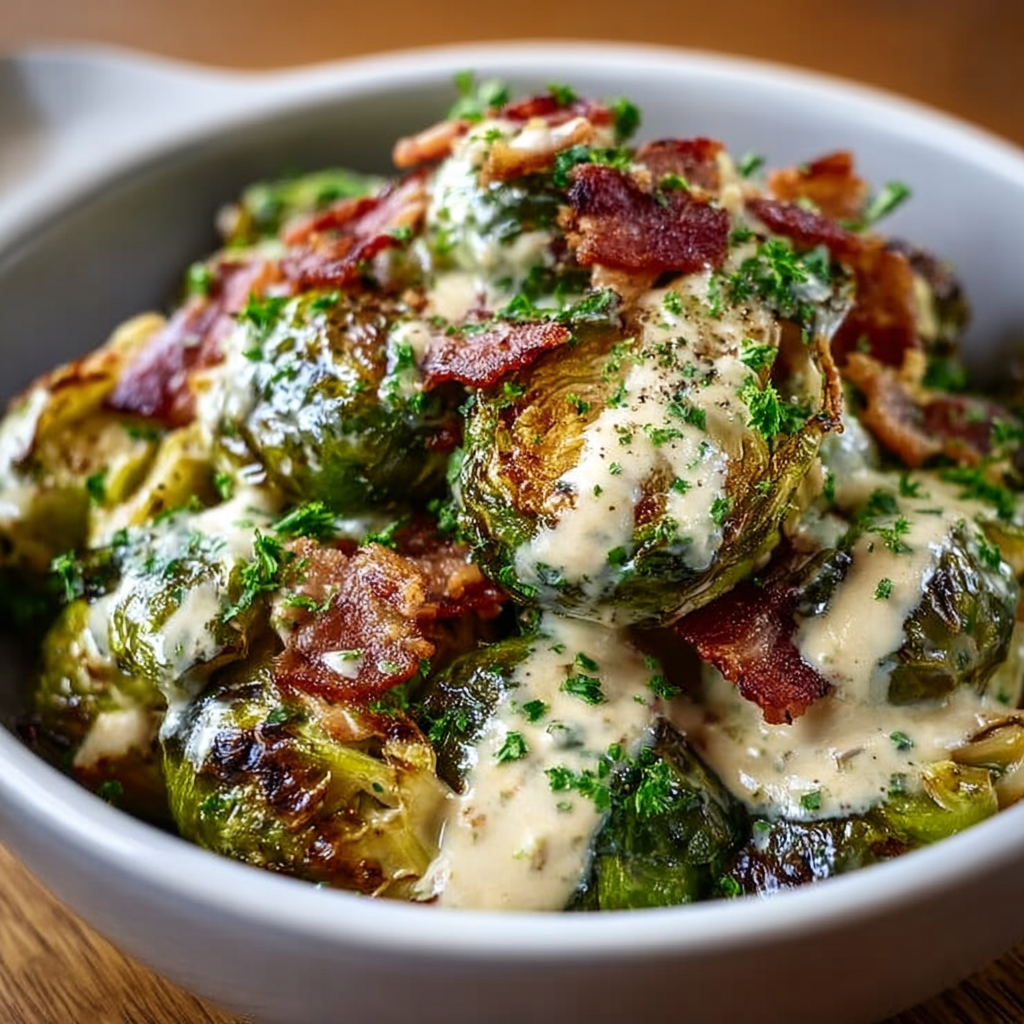 Crispy Brussels Sprouts with Bacon and Creamy Dijon Mustard Sauce - The ...